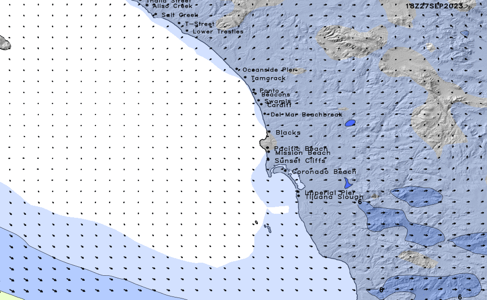South San Diego High Resolution Wind Chart | SURFLINE.COM